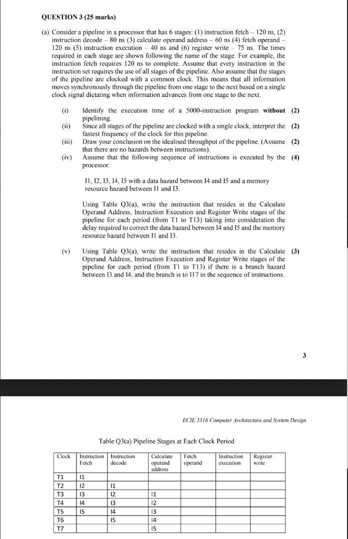 Solved QUESTION 3 (25 marks) (a) Consider a pipeline in a | Chegg.com