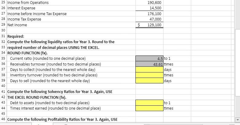 Solved Calculating Select Ratios using Excel's ROUND and | Chegg.com
