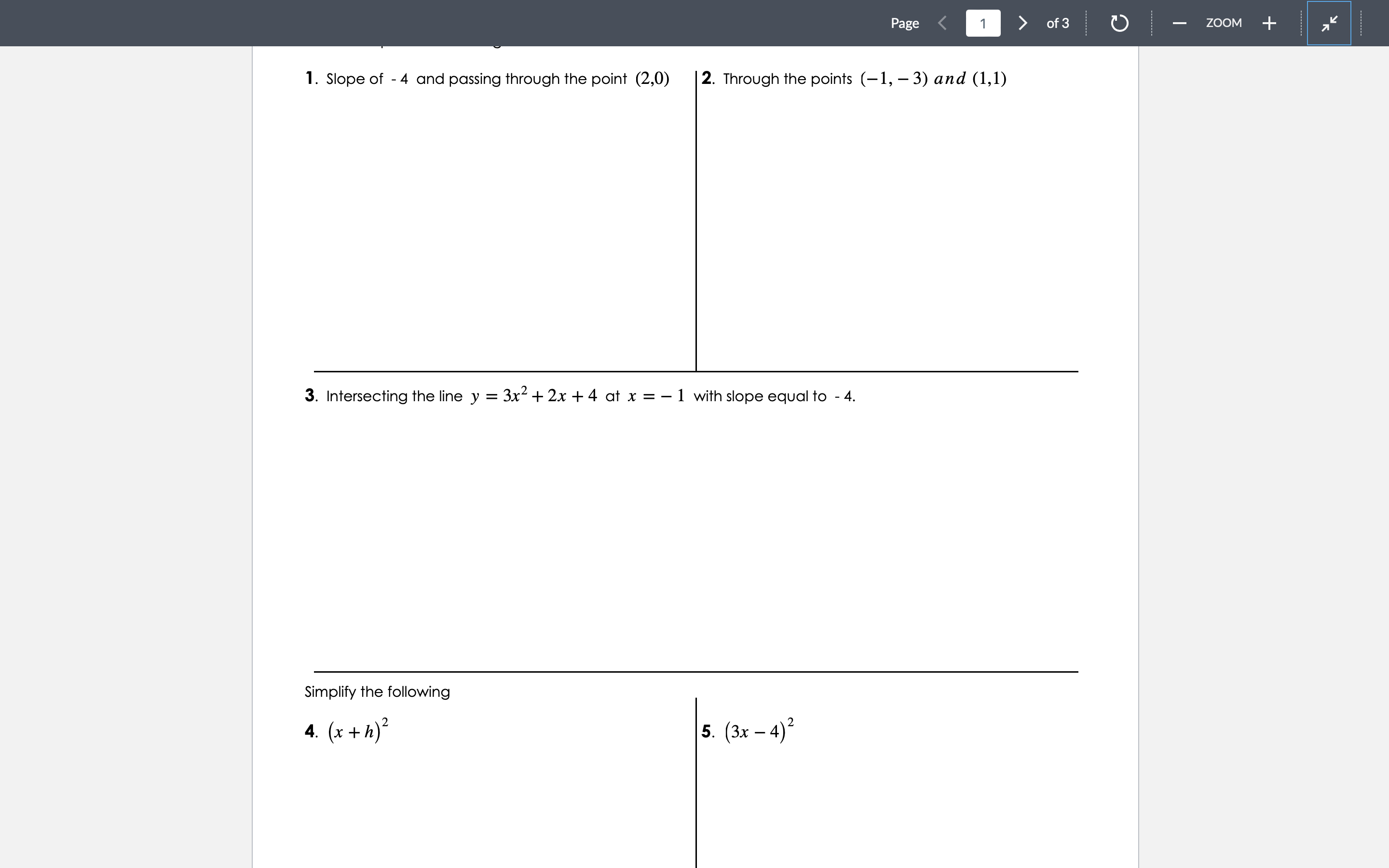 Solved Through the points (-1,-3) ﻿and (1,1)Intersecting the | Chegg.com