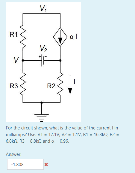 Solved V1 R1 R3 R2 For the circuit shown, what is the value | Chegg.com