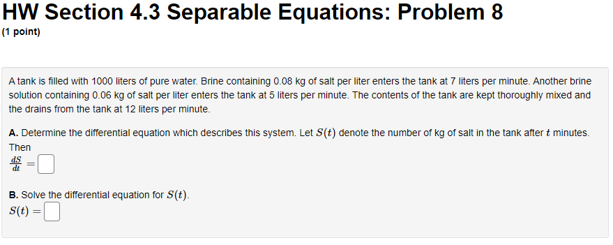Solved Hw Section 4 3 Separable Equations Problem 8 1