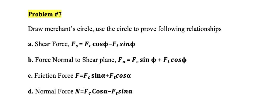 Solved Problem #7 Draw merchant's circle, use the circle to | Chegg.com