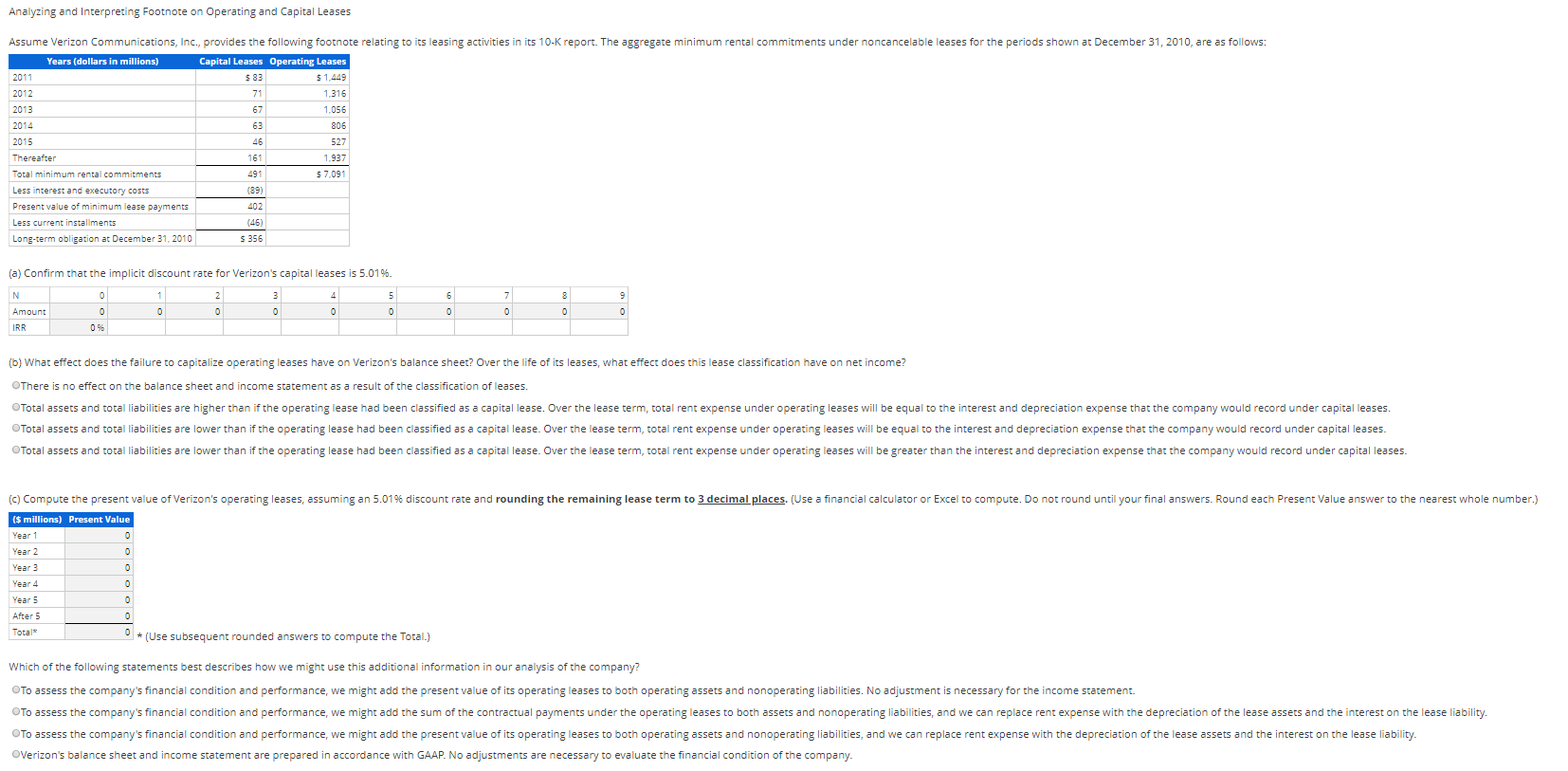 Solved Analyzing and Interpreting Footnote on Operating and | Chegg.com