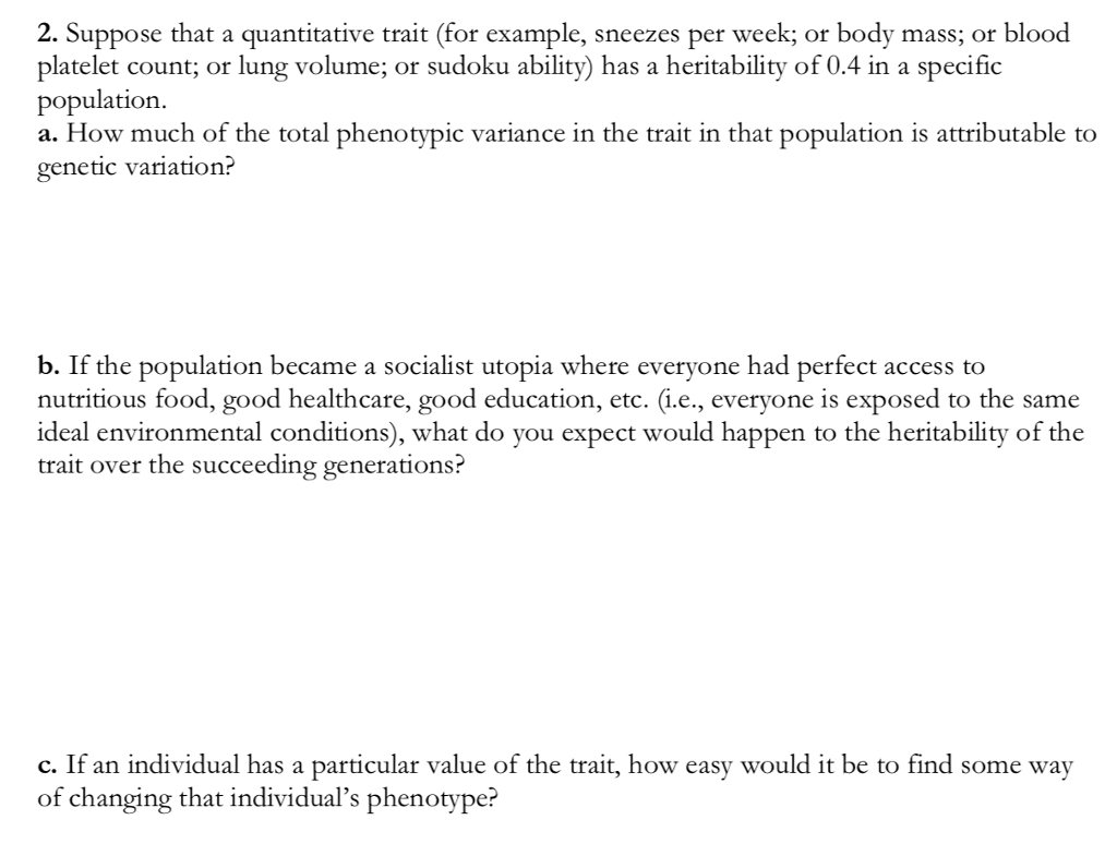 Solved 2. Suppose that a quantitative trait (for example, | Chegg.com