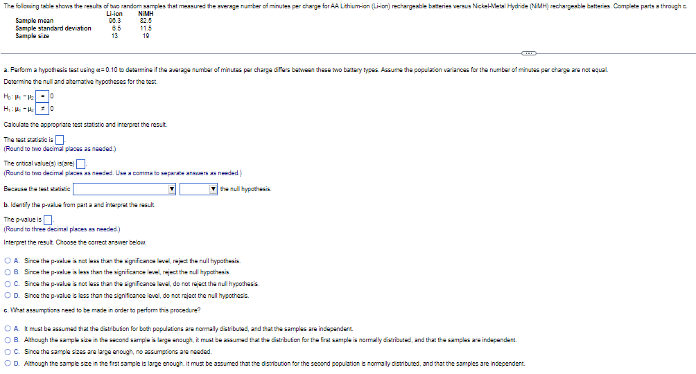 Solved Calculate the appropriate test statistic and | Chegg.com