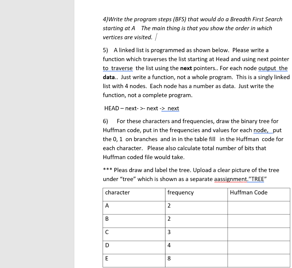 Solved 4) Write the program steps (BFS) that would do a | Chegg.com