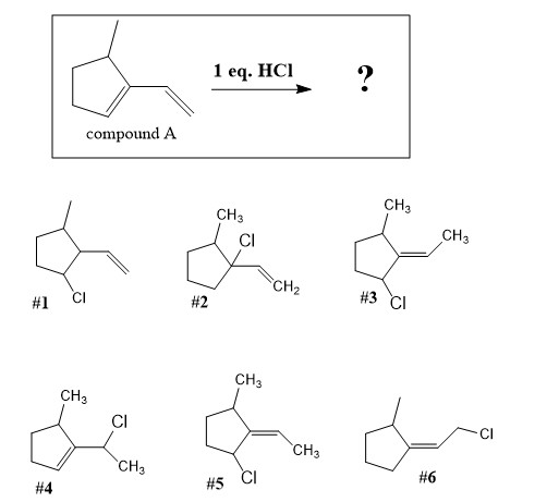 Solved 1 eq. HCI ? compound A CH3 CH3 CI CH3 CH2 #1 CI #2 #3 | Chegg.com
