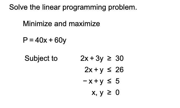 Solved Solve the linear programming problem. Minimize and | Chegg.com