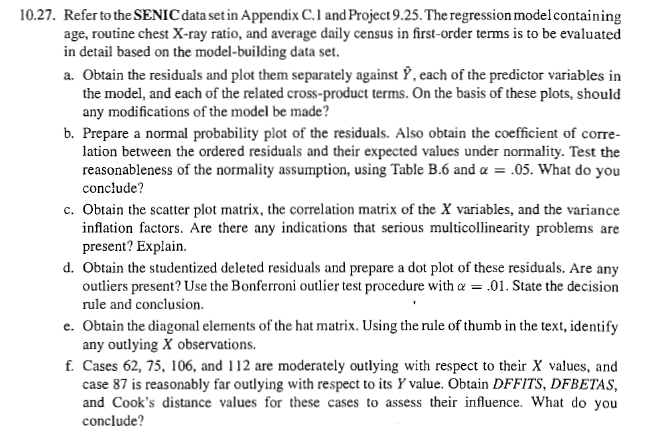 27. Refer to the SENIC data set in Appendix C.1 and | Chegg.com