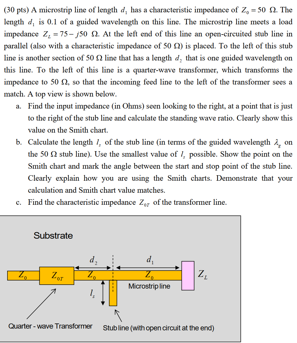 Solved (30 pts) A microstrip line of length d1 has a | Chegg.com