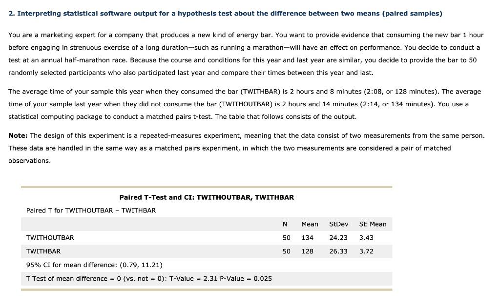 Solved 2. Interpreting statistical software output for a | Chegg.com