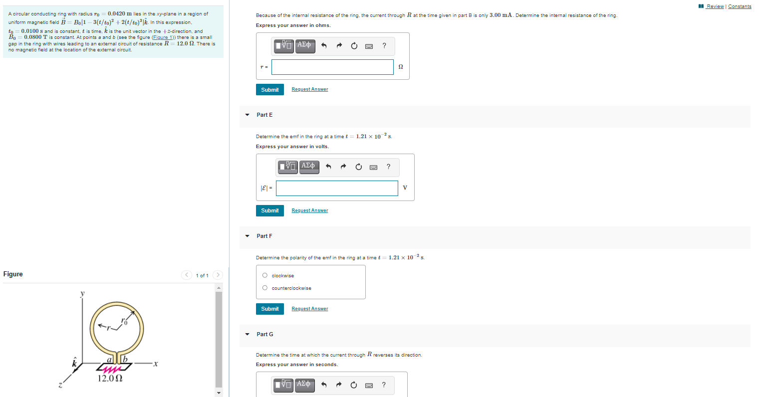 A circular conducting ring with radius r0=0.0420m | Chegg.com