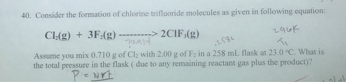 Solved 40. Consider the formation of chlorine trifluoride | Chegg.com