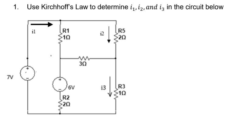 Solved Use Kirchhoff’s Law to determine i1, i2, and i3 in | Chegg.com