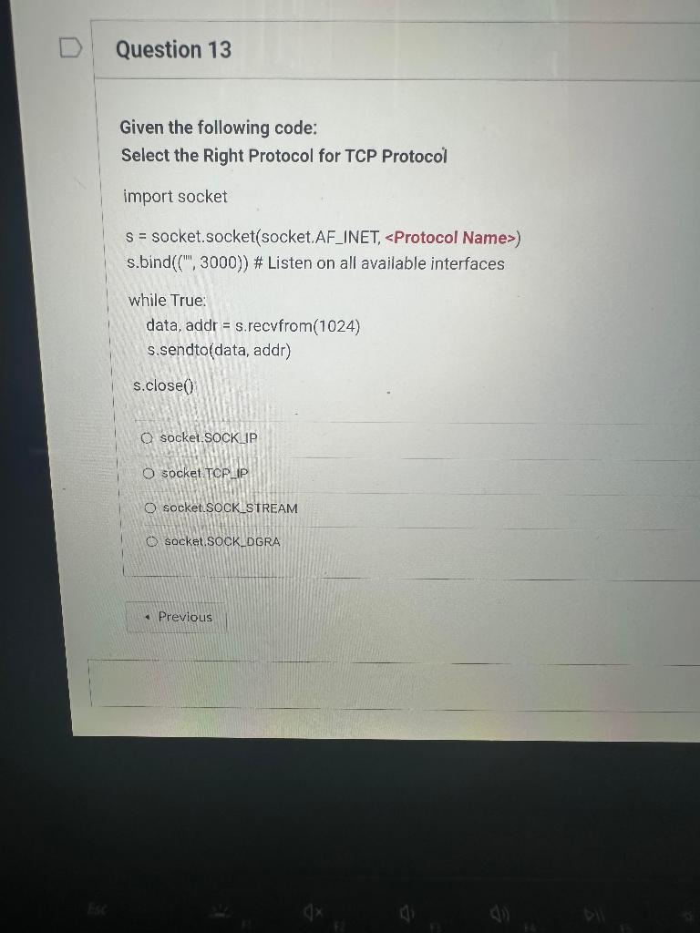 Solved Given the following code: Select the Right Protocol | Chegg.com