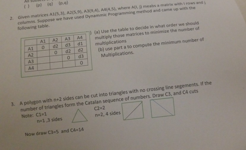 Solved All subsed Given matrices A1(5,3), A2(5,9), A3(9,4), | Chegg.com