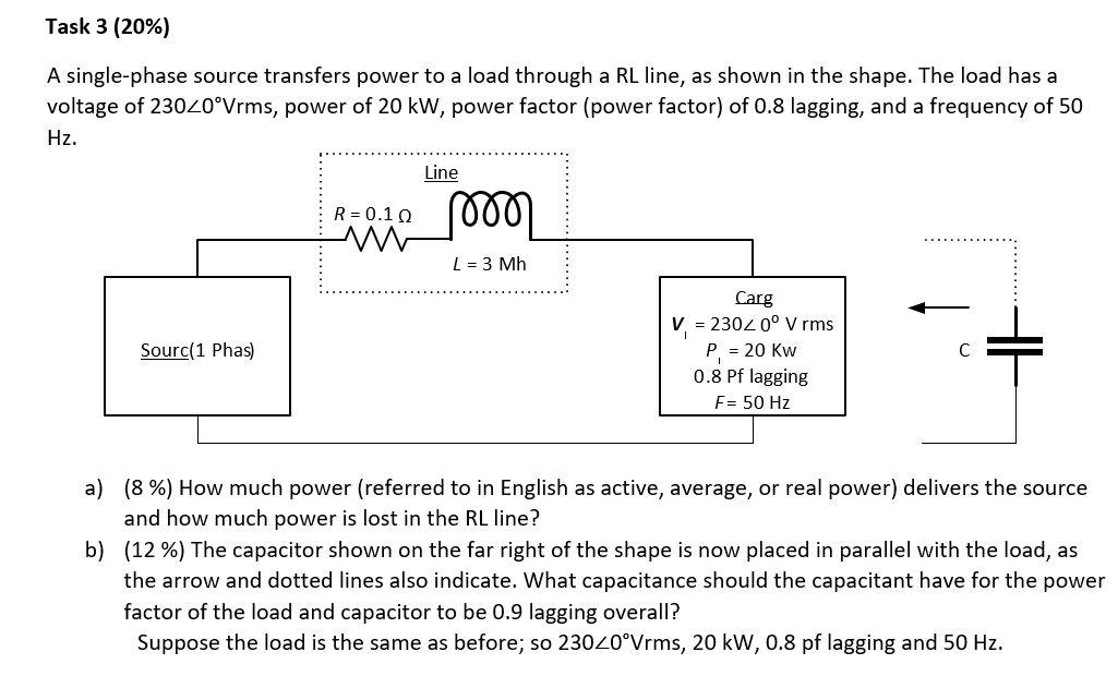 Solved Task 3 (20%) A single-phase source transfers power to | Chegg.com