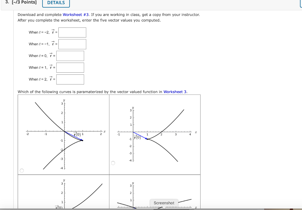 Solved Math 175 Worksheet 3 Vector Fcns I For The Vector