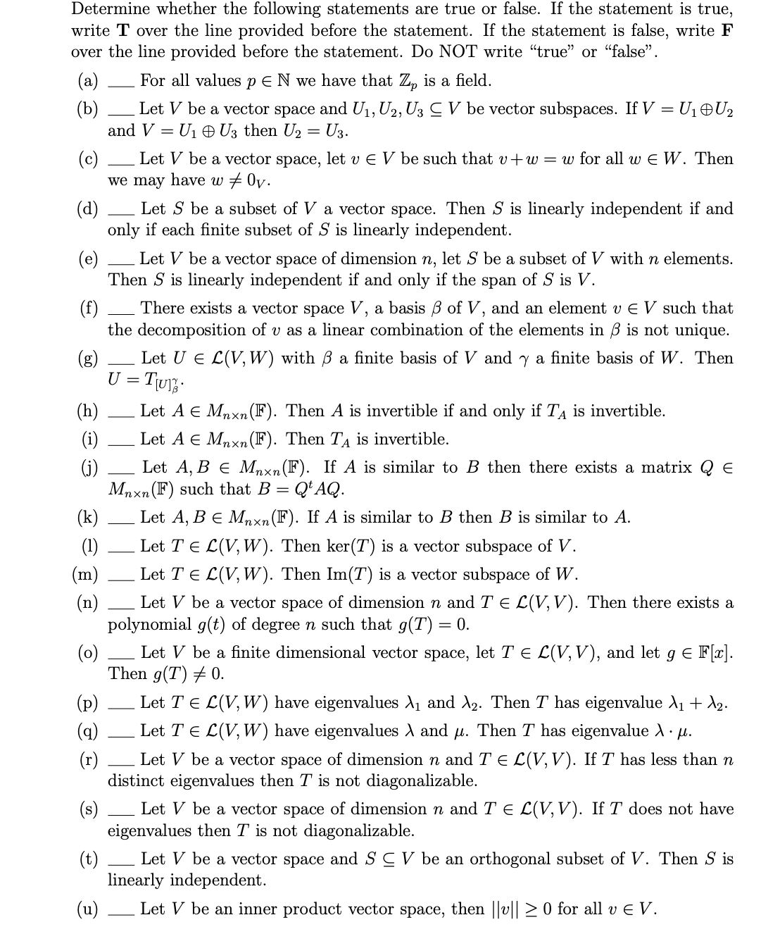 Solved Determine whether the following statements are true | Chegg.com