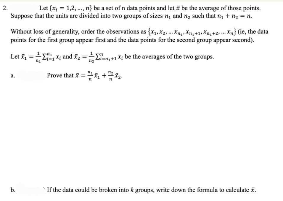 Solved Let {xi=1,2,dots,n} ﻿be a set of n ﻿data points and | Chegg.com