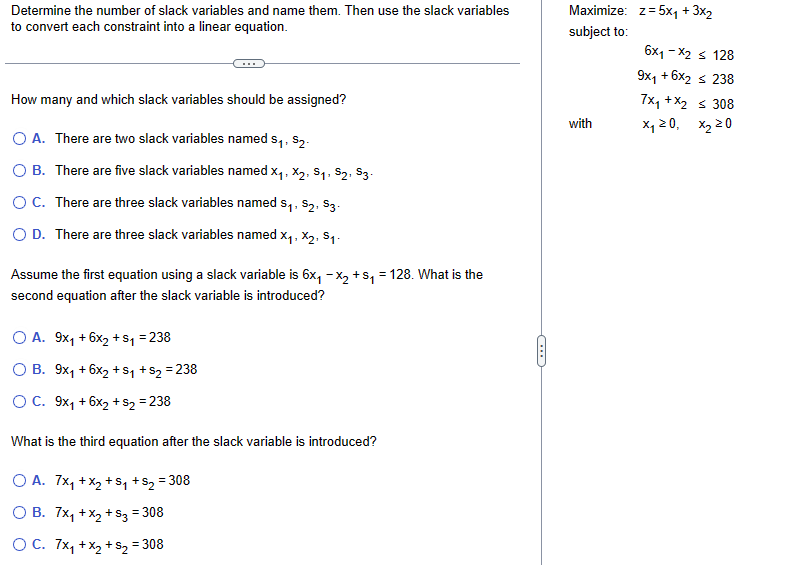 Solved Determine the number of slack variables and name | Chegg.com
