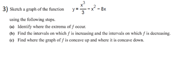 Solved 3) Sketch a graph of the function y=3x3−x2−8x using | Chegg.com