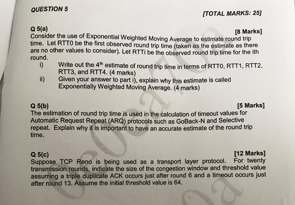 QUESTION 5 [TOTAL MARKS: 25) Q 5(a) [8 Marks] | Chegg.com