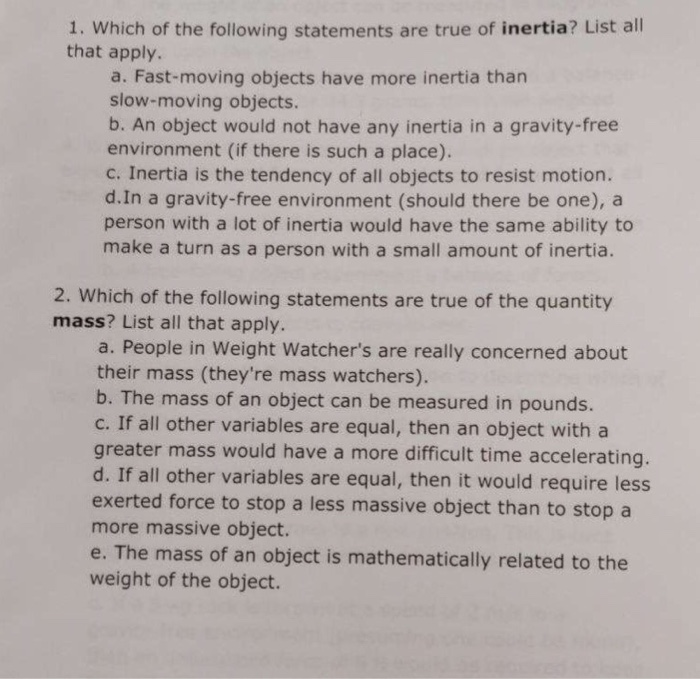 Solved 1. Which of the following statements are true of | Chegg.com