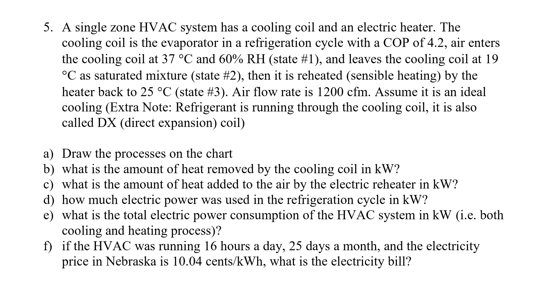 Solved 5. A single zone HVAC system has a cooling coil and | Chegg.com