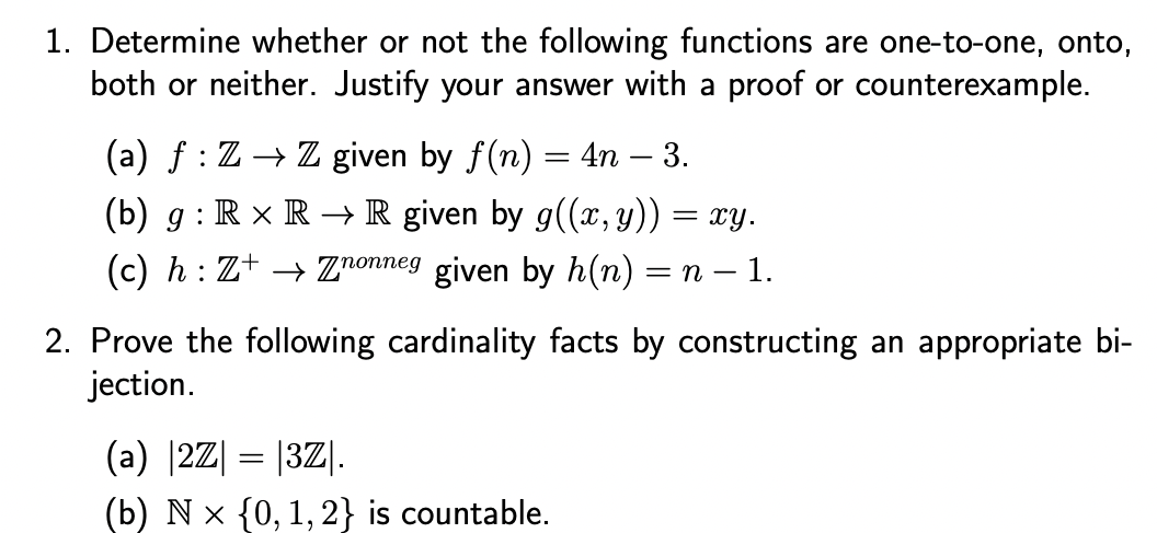 Solved 1. Determine whether or not the following functions | Chegg.com