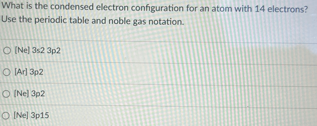 Solved What is the condensed electron configuration for an | Chegg.com