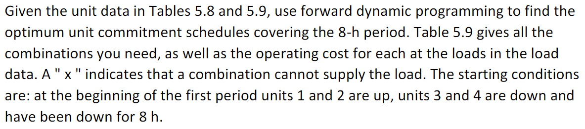 Solved Given the unit data in Tables 5.8 and 5.9, use | Chegg.com