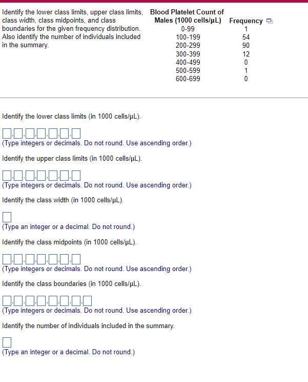 Solved Identify The Lower Class Limits Upper Class Limits 0093