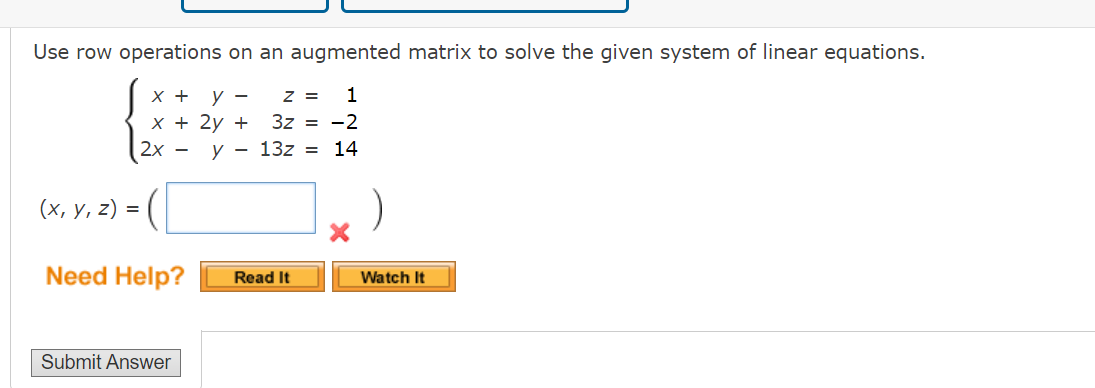 Solved ⎩⎨⎧x+y−z=x+2y+3z=2x−y−13z=1−214 | Chegg.com