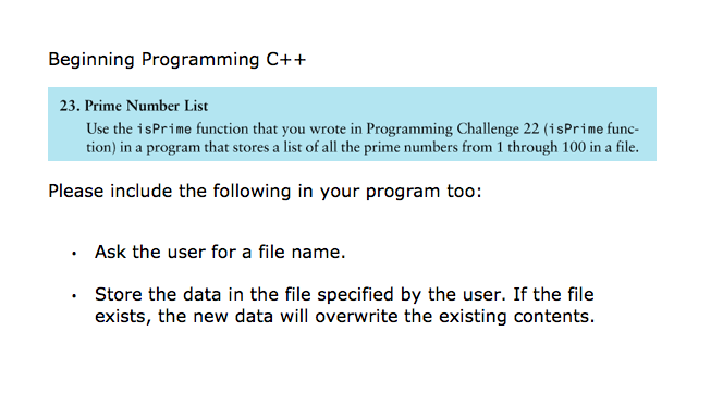Solved Beginning Programming C++ 23. Prime Number List Use | Chegg.com