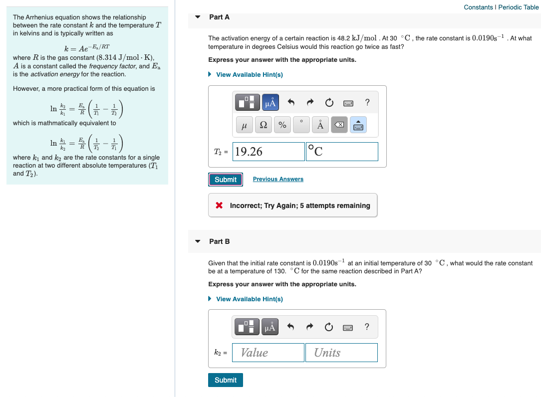 Solved Constants Periodic Table Part A The Arrhenius | Chegg.com