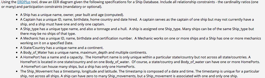 Solved Using the ERDPlus tool, draw an EER diagram given the | Chegg.com