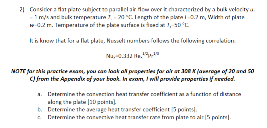 Solved 2) Consider a flat plate subject to parallel air-flow | Chegg.com