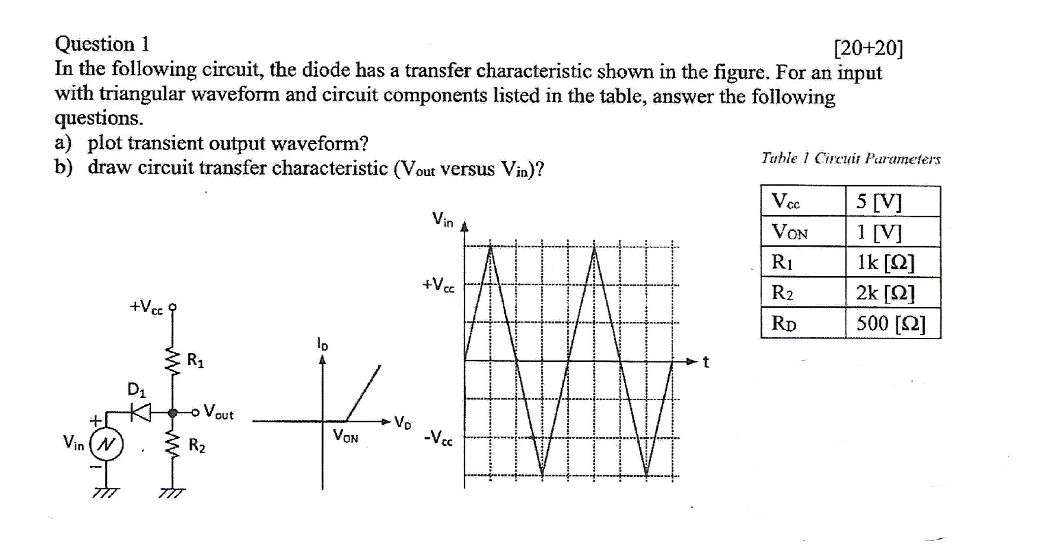 Solved Question 1 [20+20] In the following circuit, the | Chegg.com