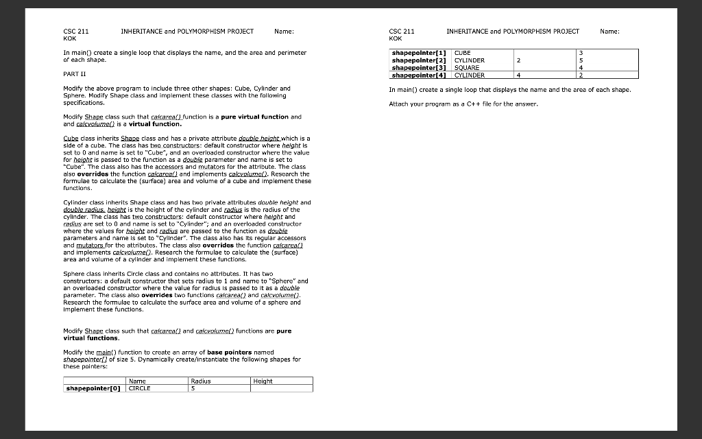 Inheritance And Polymorphism Project Name Csc 211 