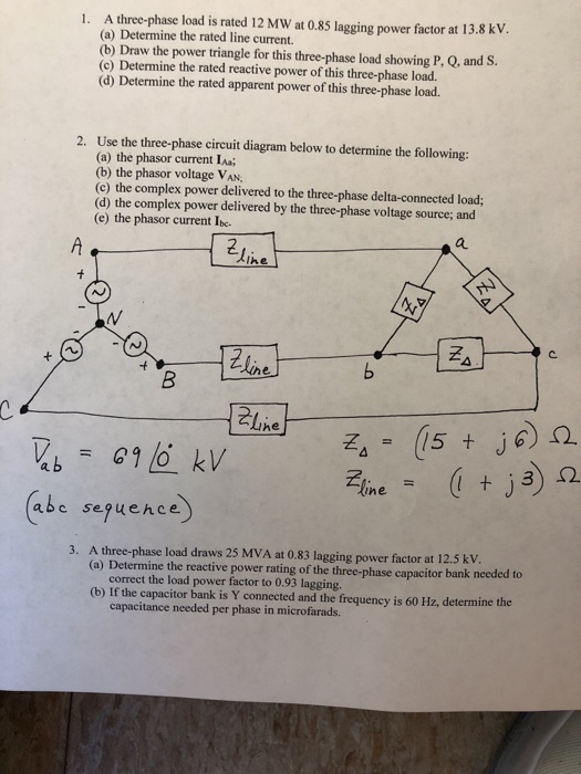 Solved A three-phase load is rated 12 MW at 0.85 lagging | Chegg.com