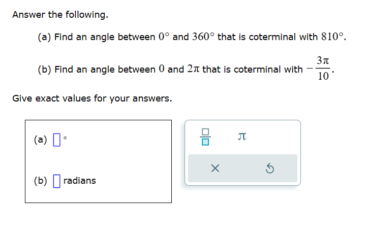 Solved Answer the following. (a) Find an angle between 0∘ | Chegg.com