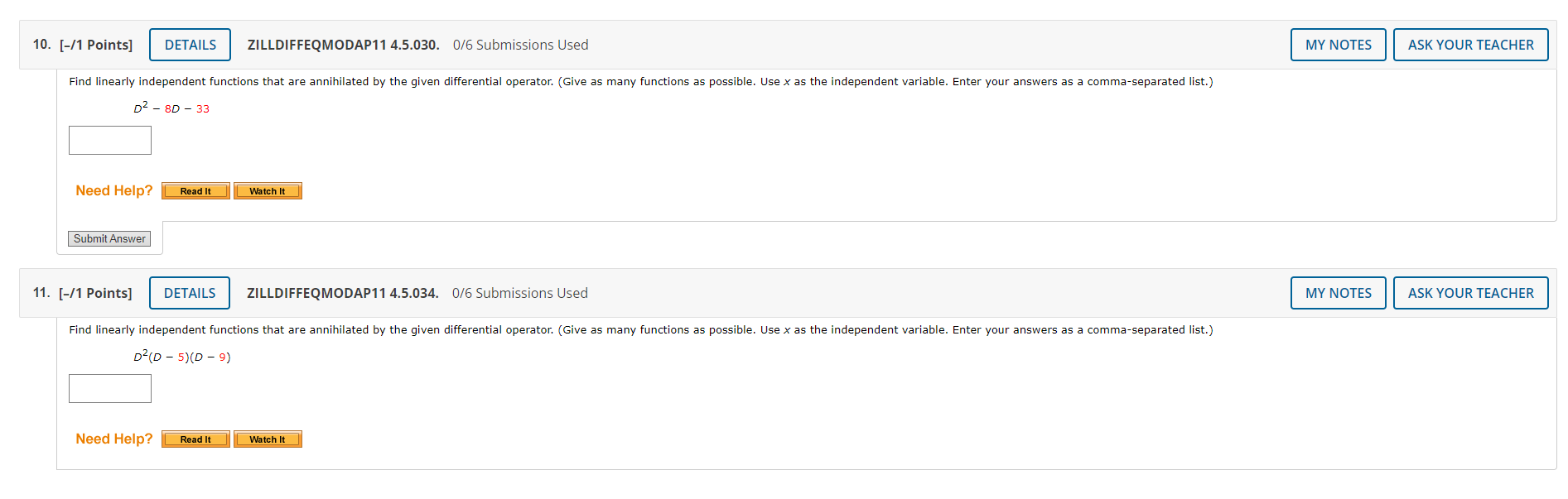 Solved D2−8D−33 [−/1 Points] ZILLDIFFEQMODAP11 4.5.034. O/6 | Chegg.com