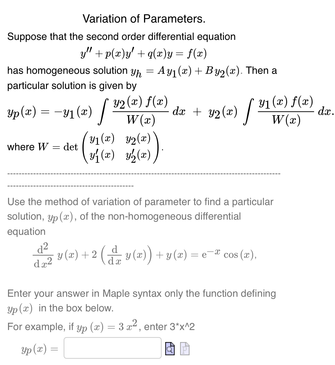 Solved Variation Of Parameters Suppose That The Second