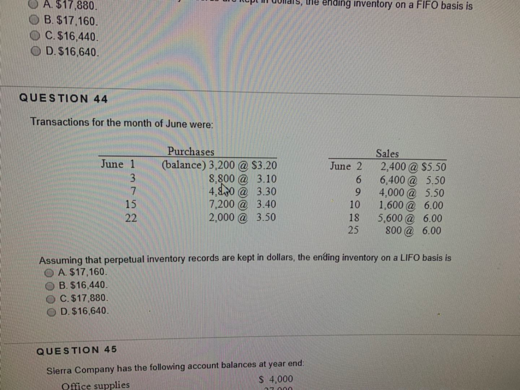 Solved Wie ending inventory on a FIFO basis is A. $17,880. | Chegg.com