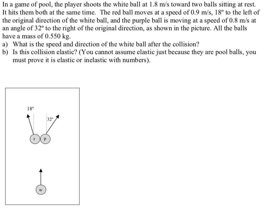 Solved In a game of pool, the player shoots the white ball | Chegg.com