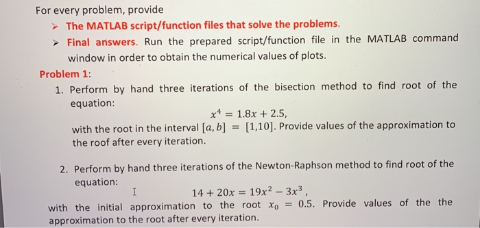 Solved For every problem, provide The MATLAB script/function | Chegg.com