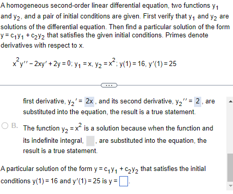 Solved A homogeneous second-order linear differential | Chegg.com