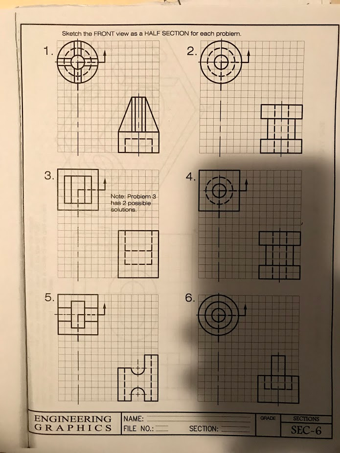 Solved Sketch the FRONT view as a HALF SECTION for each | Chegg.com