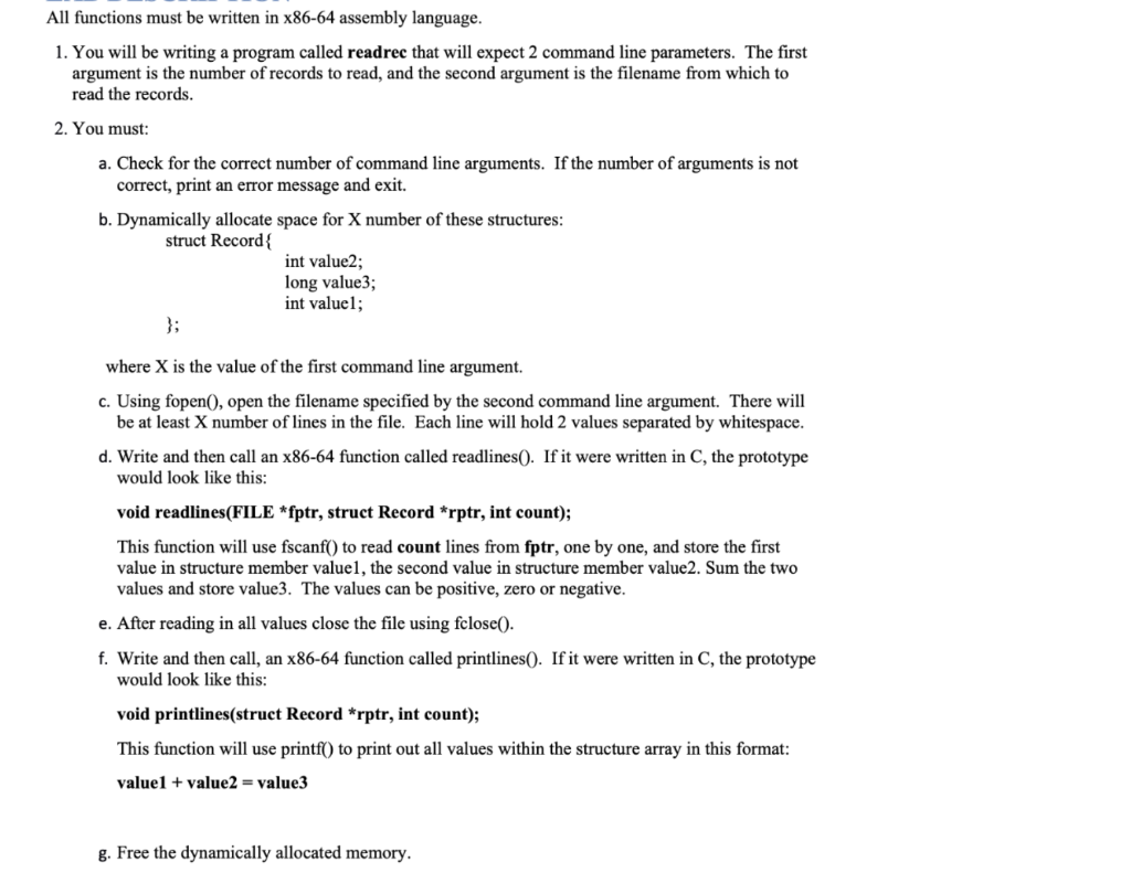 All functions must be written in x86-64 assembly | Chegg.com